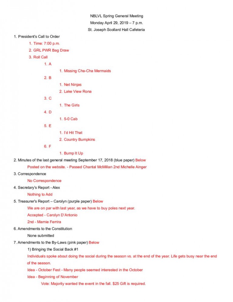 Spring General Meeting – North Bay Ladies Volleyball League